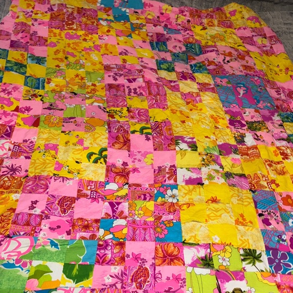 Handmade | Bedding | Vintage Patchwork Quilt With Pink Blue And Yellow ...